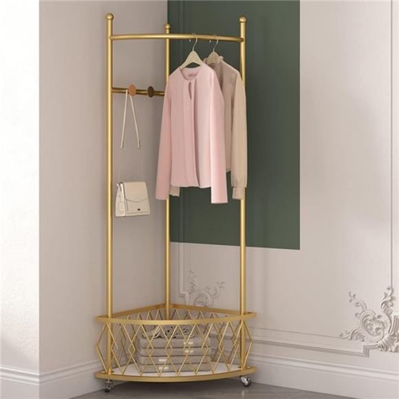 Storage & Organization | Metal Corner Coat Rack With Storage Basket ...